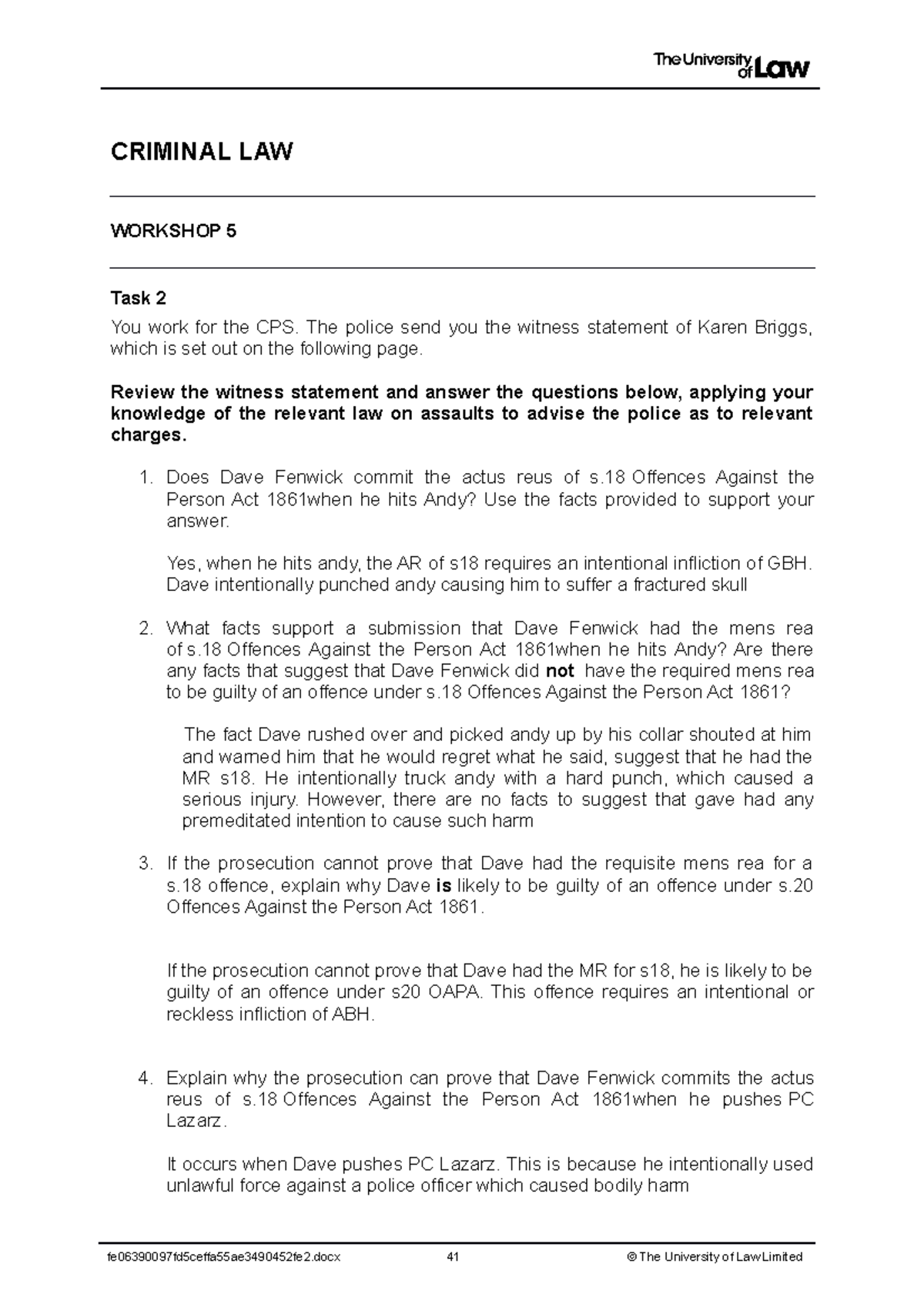 2223 crim u05a ce01 workshop task 02 - CRIMINAL LAW WORKSHOP 5 Task 2 ...