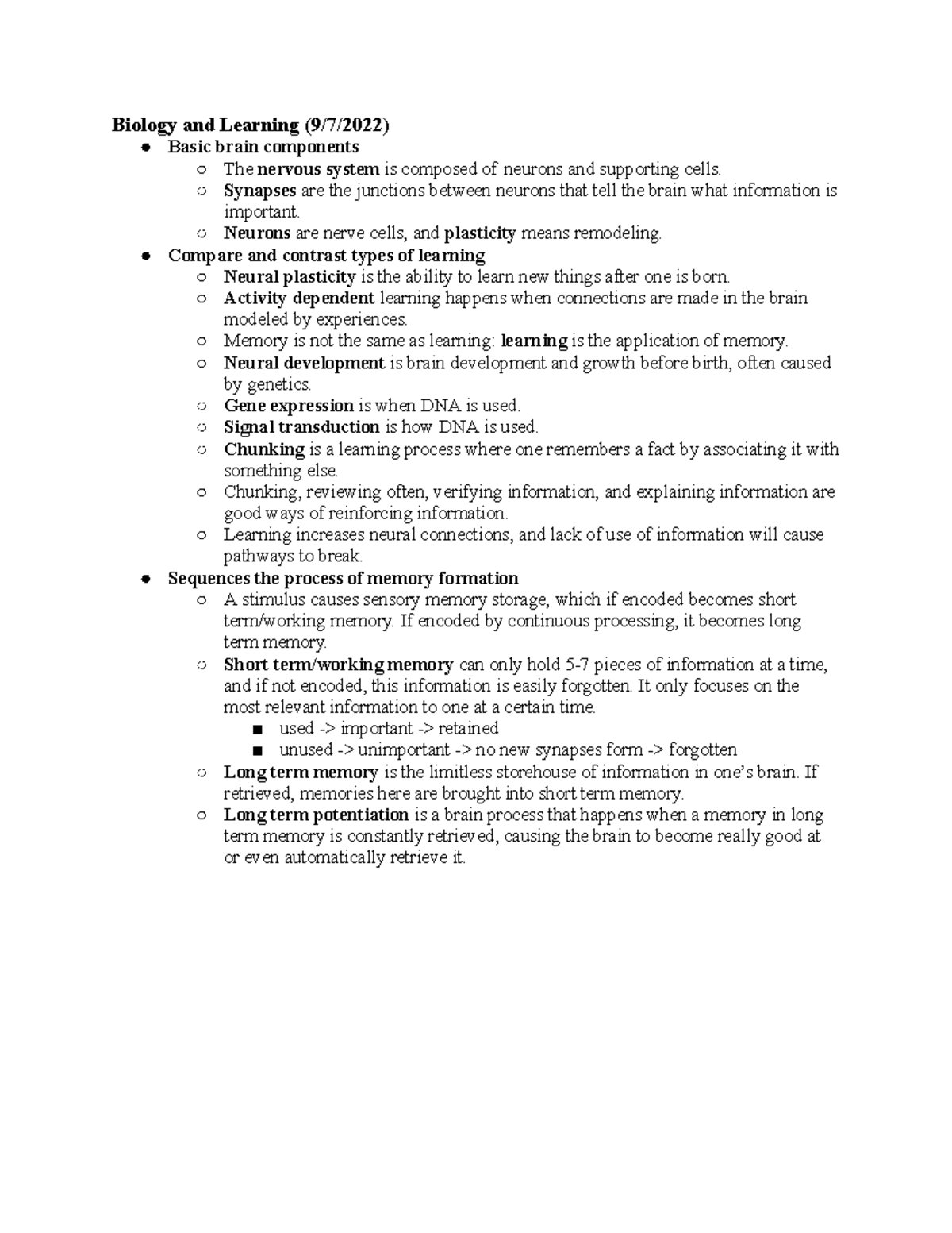 Rutgers Bio 115, Lecture 1 Notes - Biology and Learning (9/7/2022 ...