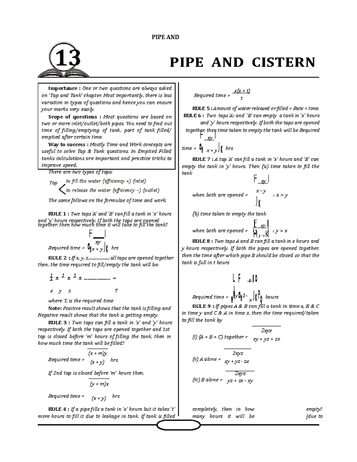 Pipe and Cistern Question with Solution Free PDFwww - 13 PIPE AND CISTERN Required time = x(x t ...