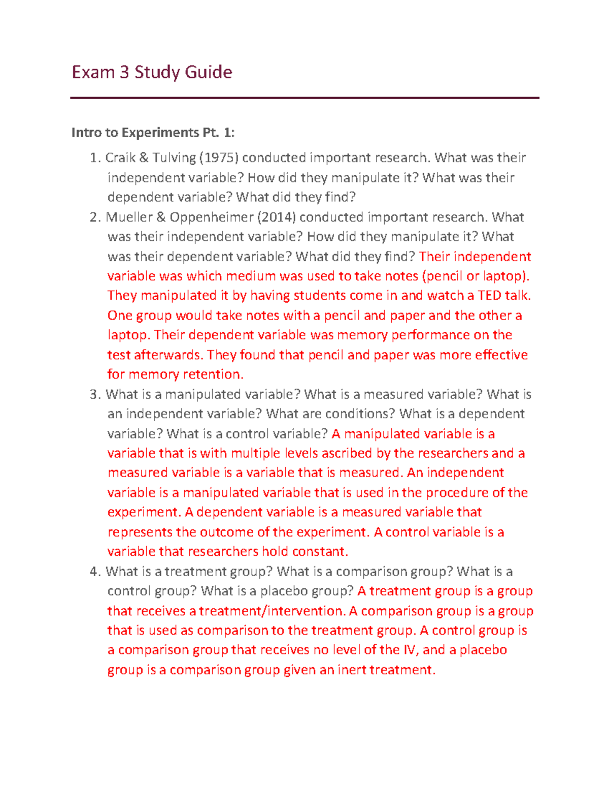 Exam 3 Research Methods Study Guide&Answers - Exam 3 Study Guide Intro ...