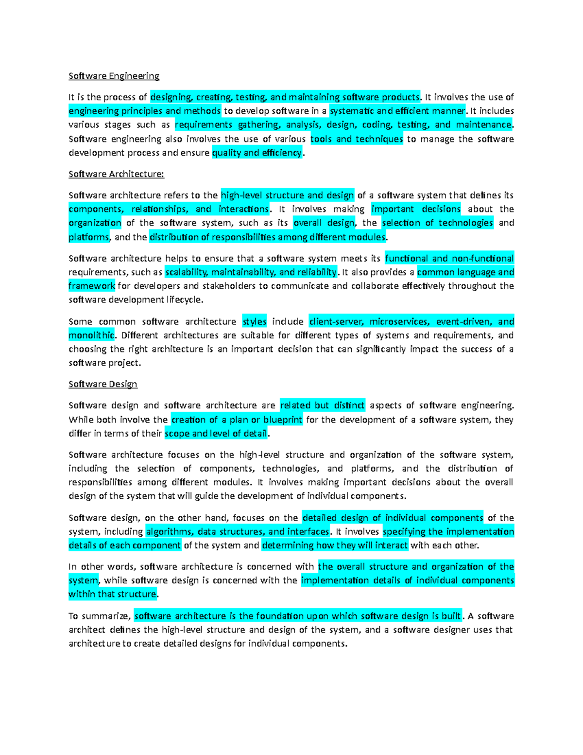 Notes - Software Engineering It is the process of designing, creating ...