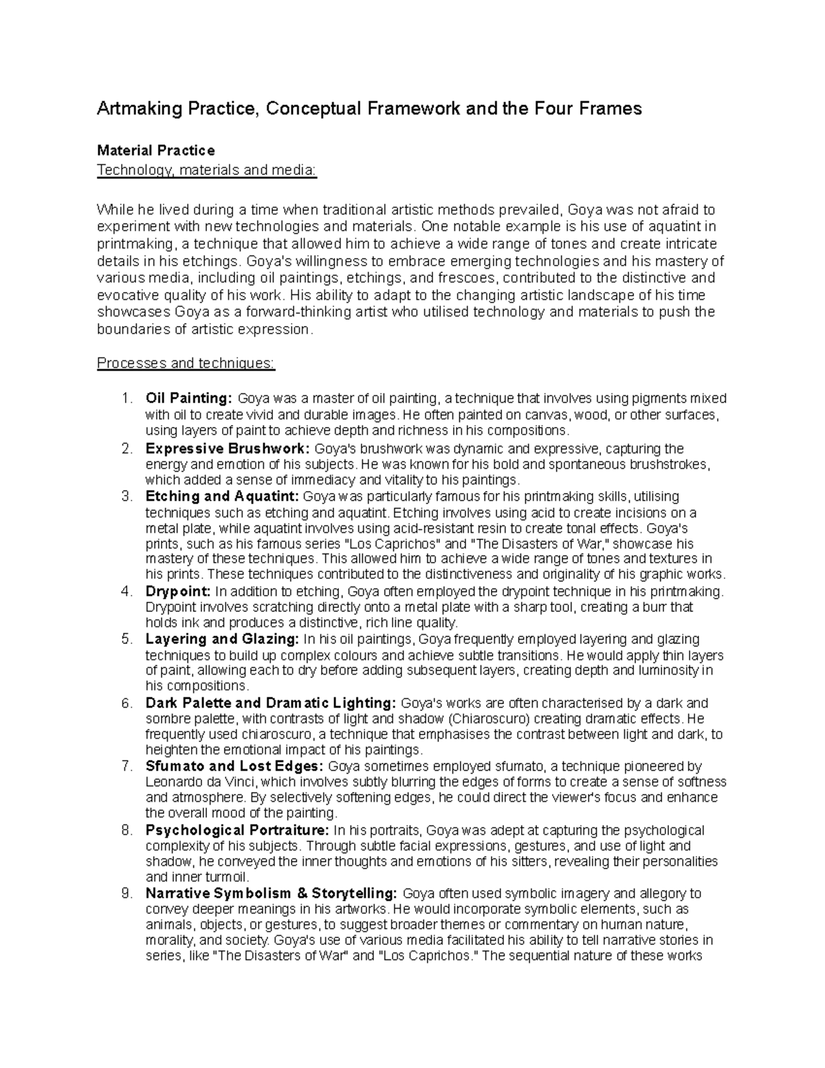 Francisco Goya Artmaking practice - Artmaking Practice, Conceptual ...