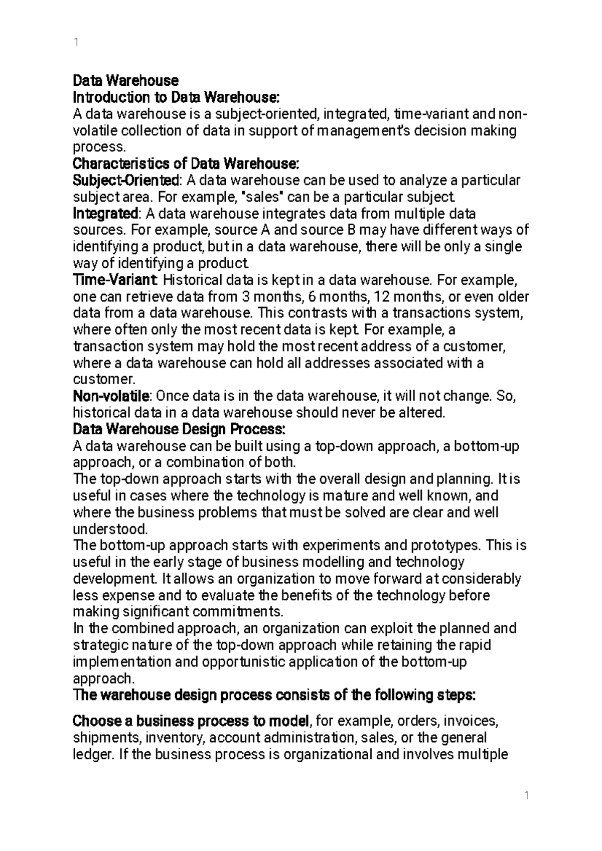 Datawarehouse ch2 and ch3 - DataWarehouse IntroductiontoDataWarehouse ...