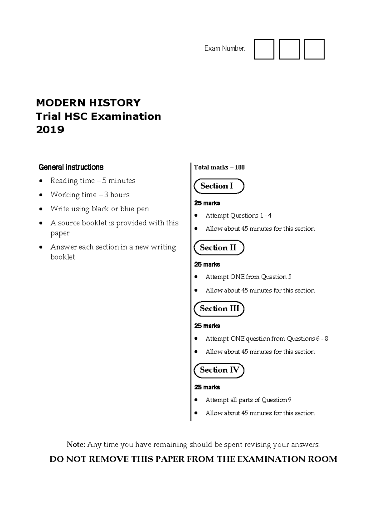Practice Trial Examination A-1 - MODERN HISTORY Trial HSC Examination ...