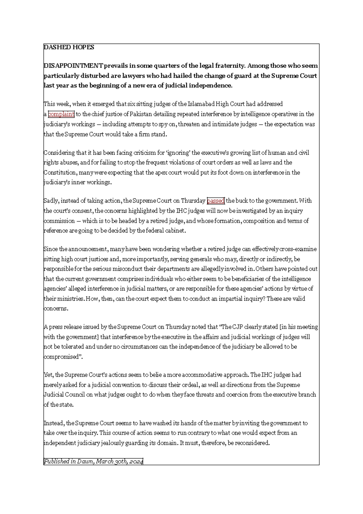 Dashed Hopes - This file will give you an insight about the current ...