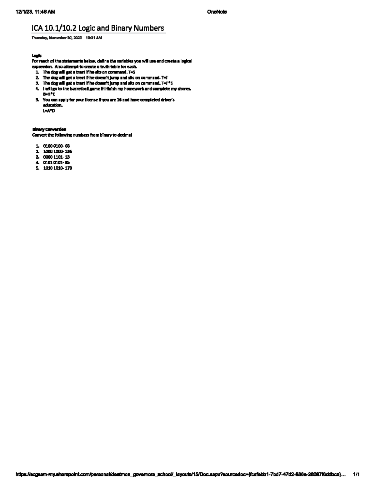 Logic and Binary Numbers - Studocu
