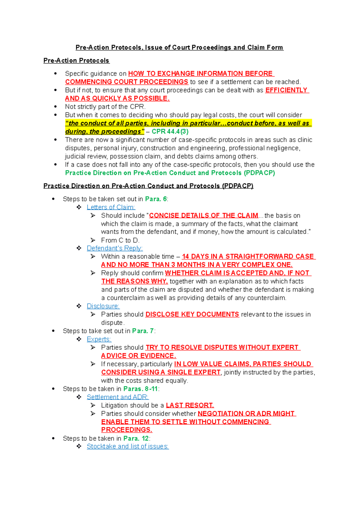 Pre-Action Protocols, Issue of Court Proceedings and Claim Form lecture ...