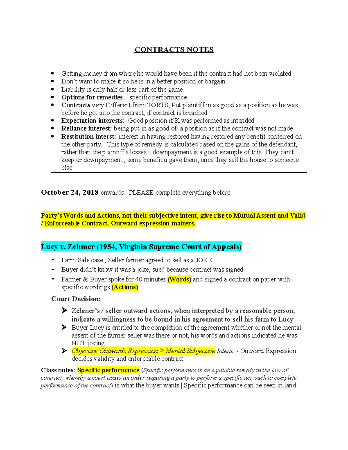 Contracts Notes - lecture - CONTRACTS NOTES Getting money from where he ...