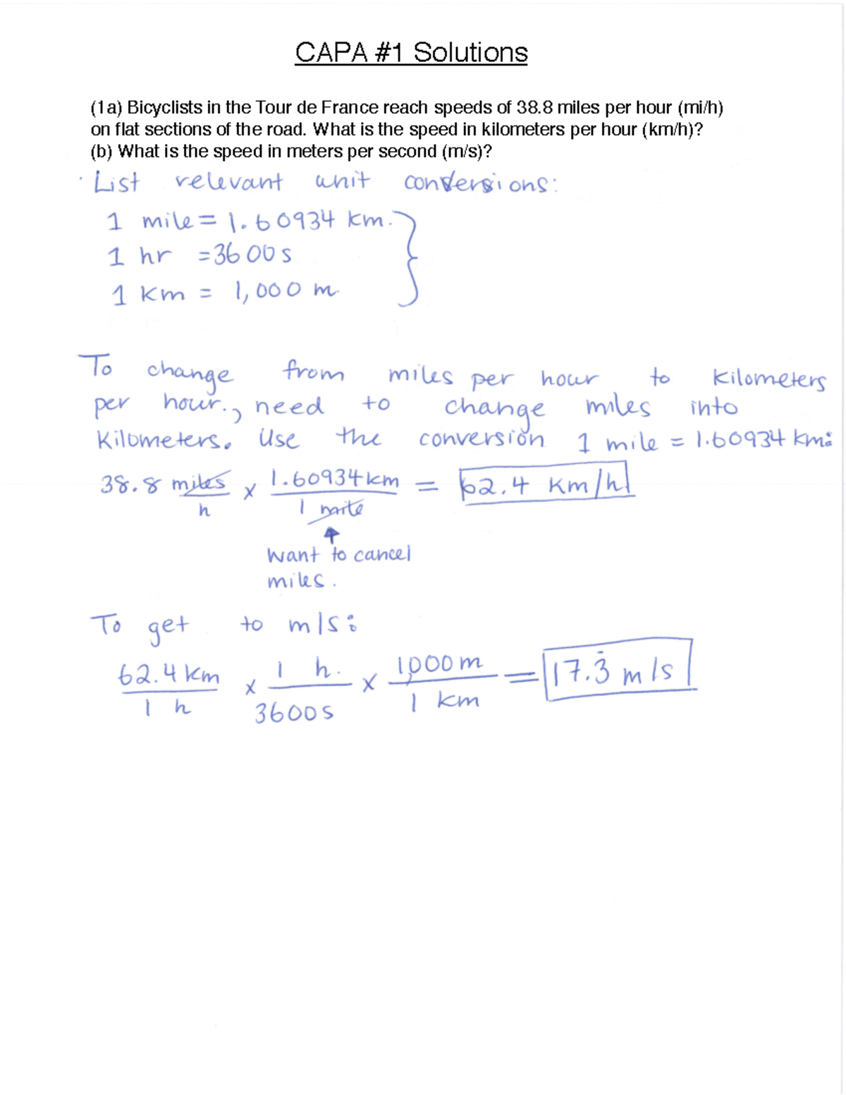 4.4 CAPA1Solutions W 2021 - (1a) Bicyclists in the Tour de France reach ...