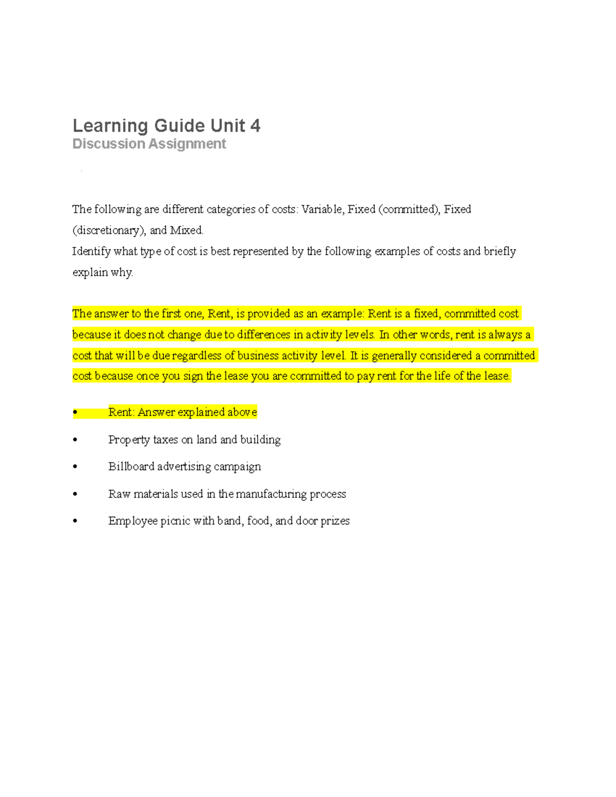 Unit 4 Discussion Assignment (BUS 3301) - Learning Guide Unit 4 Discussion Assignment The ...