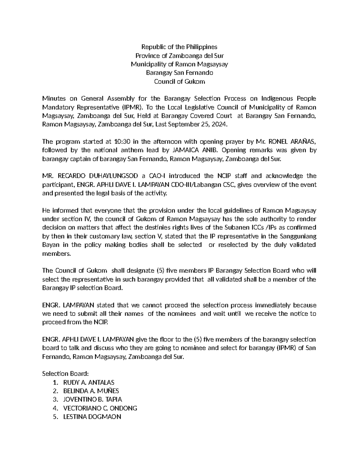 Municipal IPMR - Loc - Republic of the Philippines Province of ...