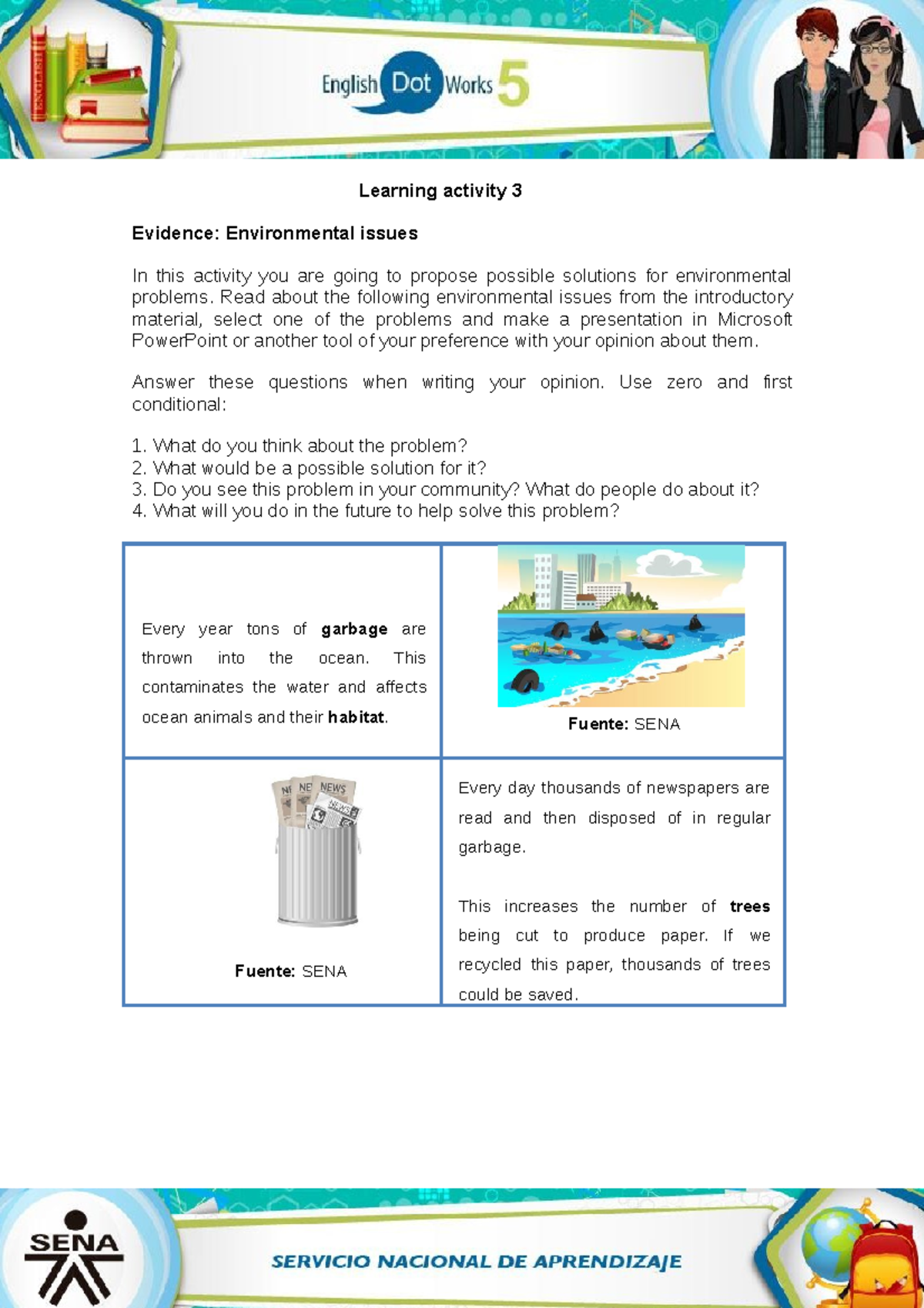 Environmental issues Actividad 3 DE Nivel 5 - Learning activity 3 ...
