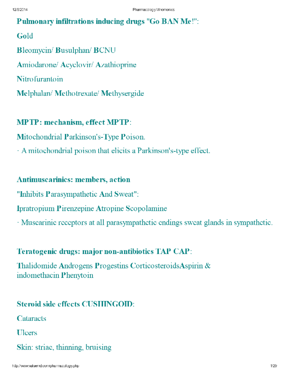 Pharmacology Mnemonics PDF - Dr Notes - Medical Technology - Studocu