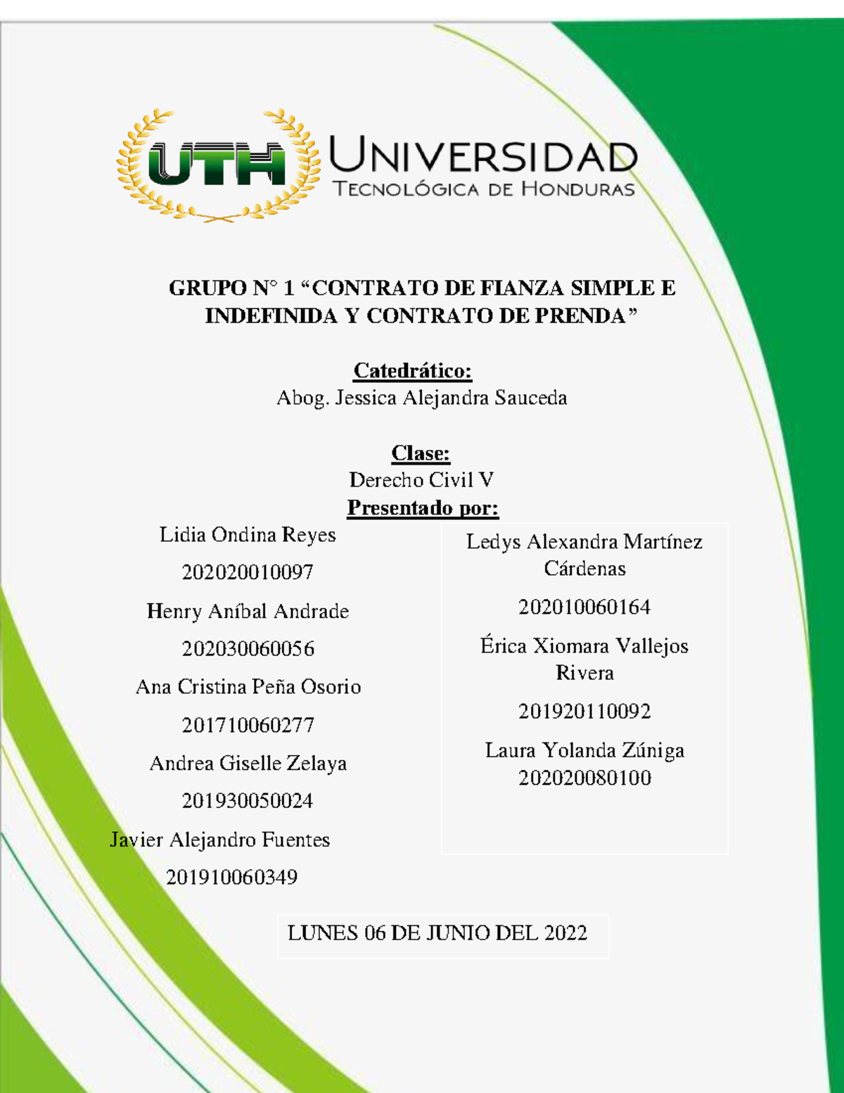 Contrato DE Fianza Solidaria Simple E Indefinida - GRUPO N° 1