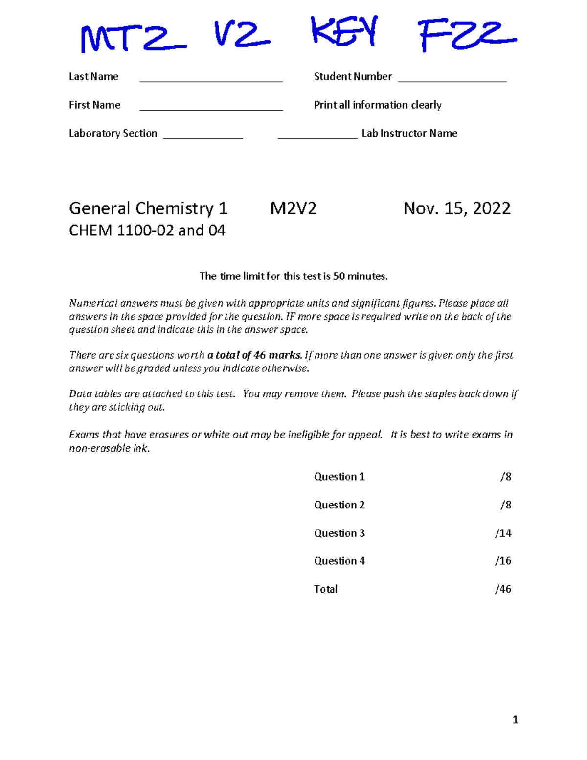 M2 2022 V2 KEY - practice midterm - Last Name ...