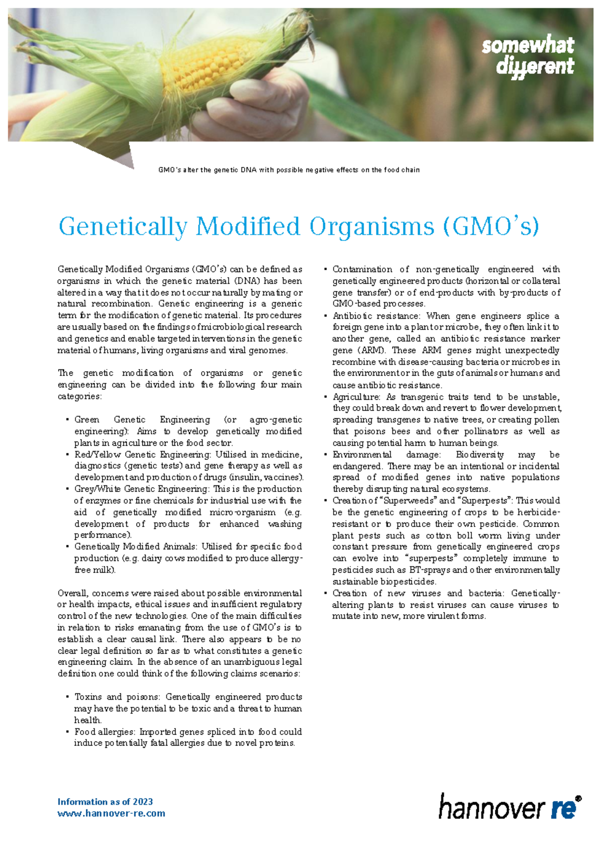 Emerging-risks gmos - hannover-re Genetically Modified Organisms (GMO’s) Genetically Modified ...