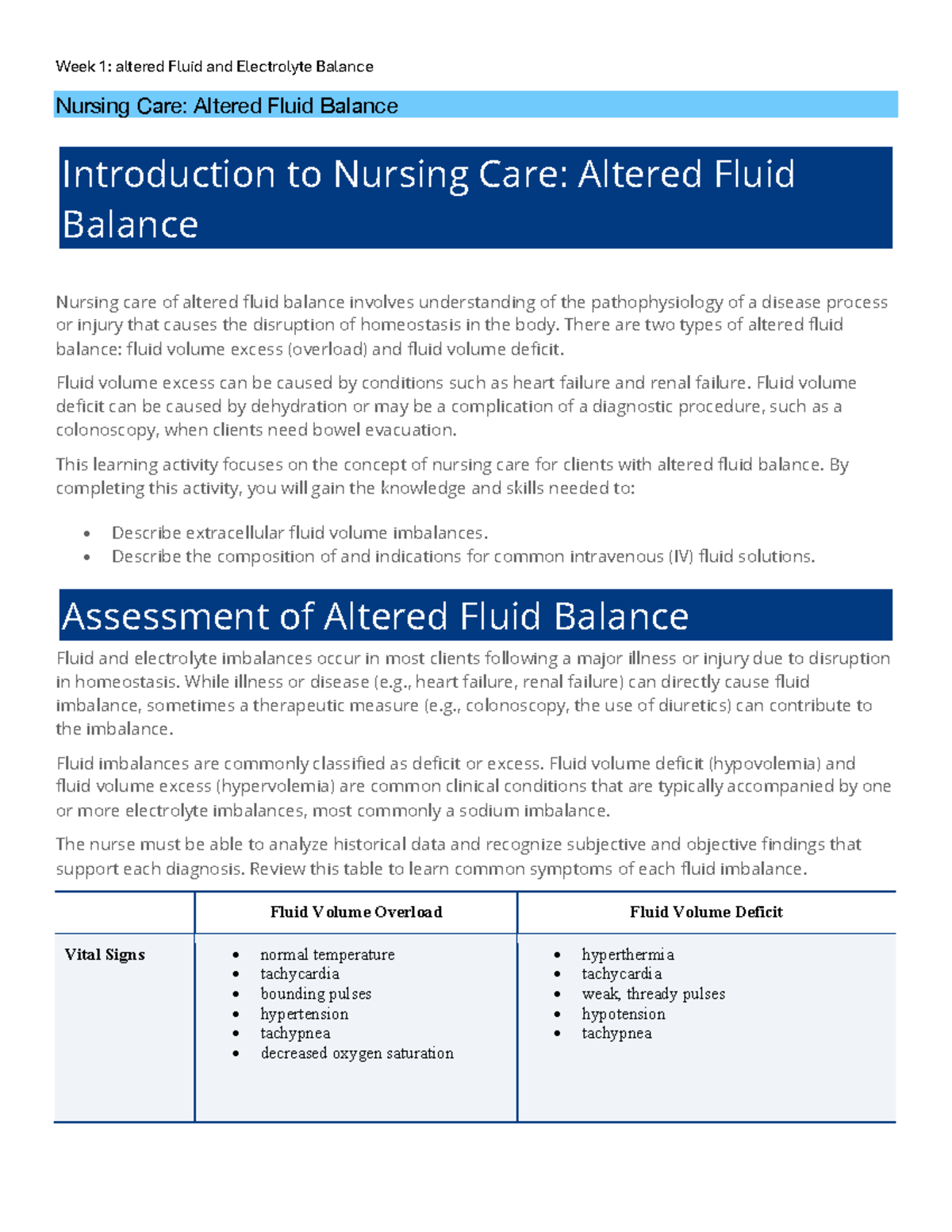 Nr329 Adult health I Week 1 Altered Fluid and Electrolyte Balance ...