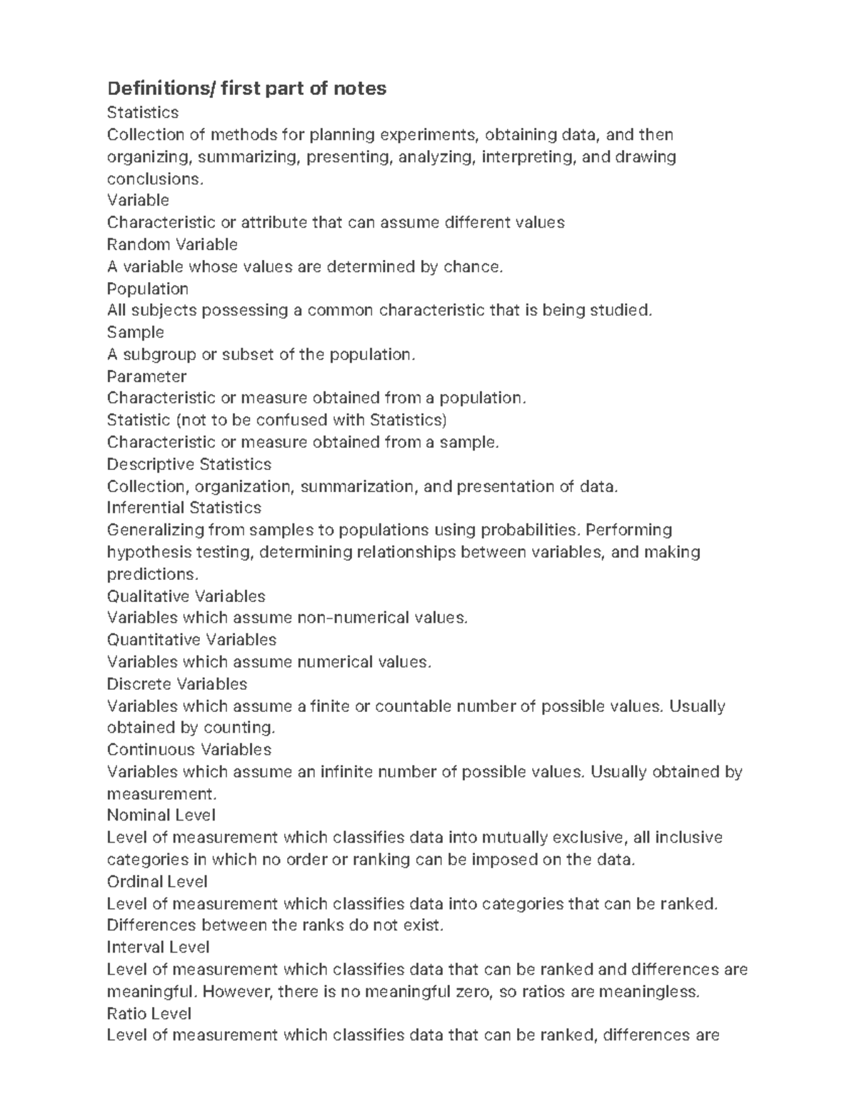 Definitions: first part of notes - Definitions/ first part of notes ...
