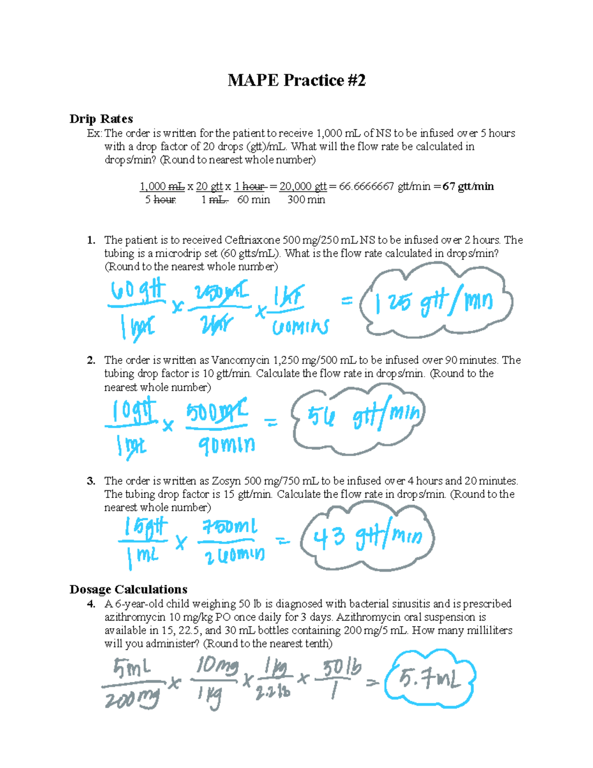 MAPE Practice #2-1 - MAPE Practice Drip Rates Ex: The order is written ...