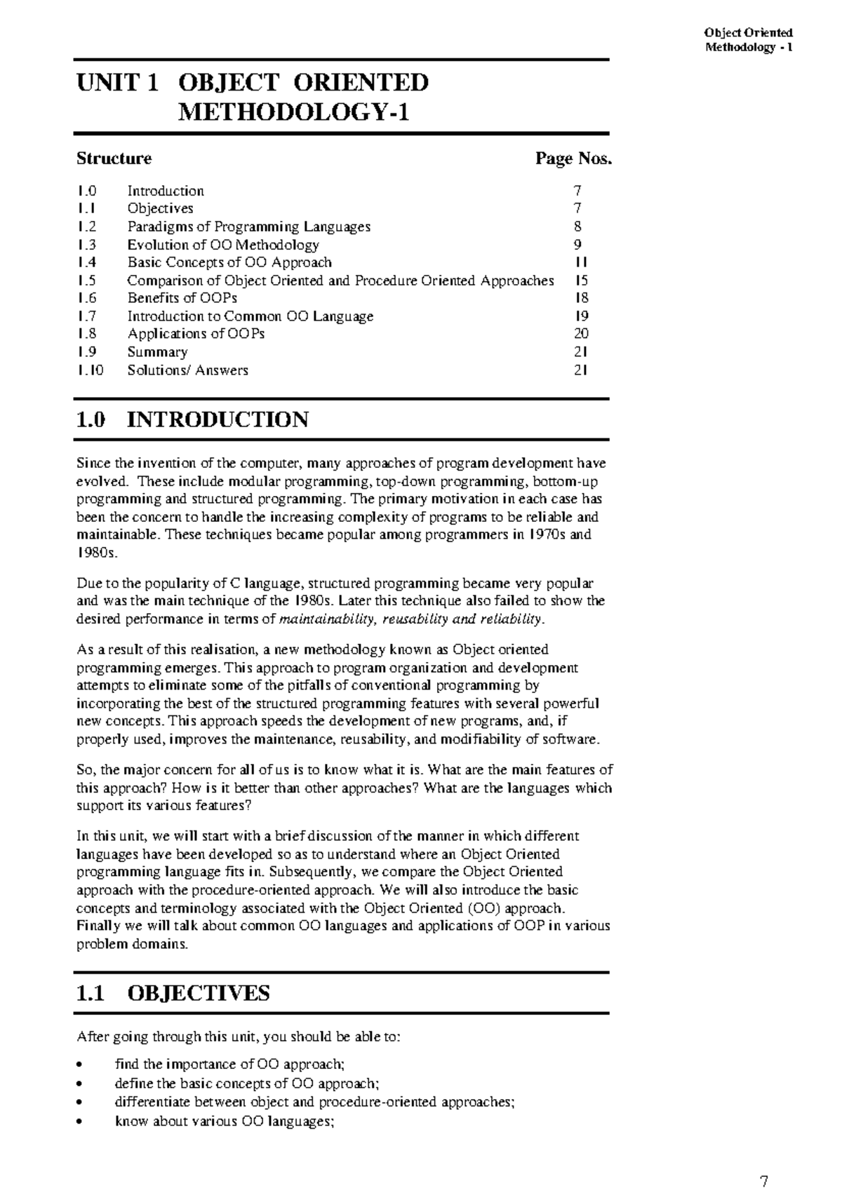 Unit-1 - dfgf - Methodology - 1 UNIT 1 OBJECT ORIENTED METHODOLOGY- Structure Page Nos. 1 - Studocu