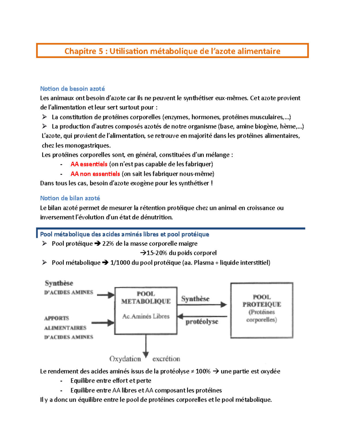 Chapitre 5 nutrition final - Chapitre 5 : Utilisation métabolique de l ...