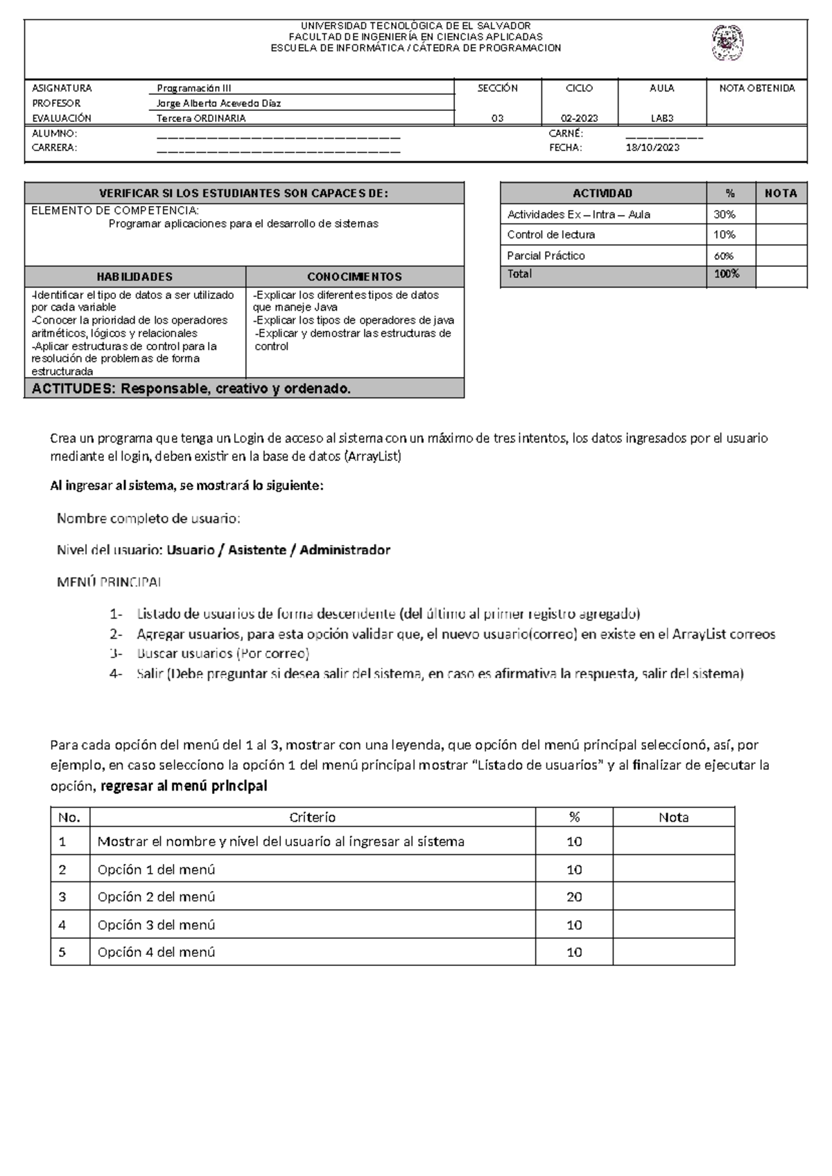 Parcial-III Ordinario PROG1 - Crea un programa que tenga un Login de ...