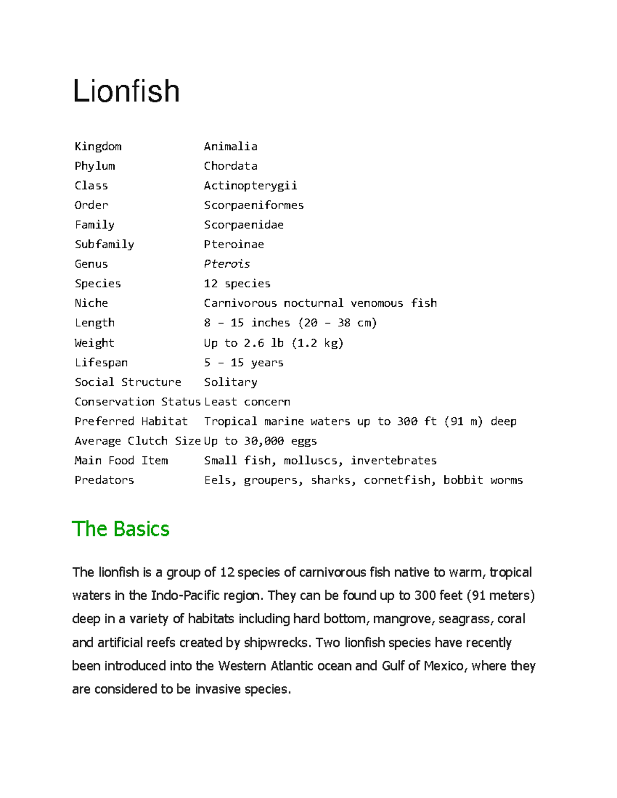 Lionfish - Lionfish Kingdom Animalia Phylum Chordata Class ...