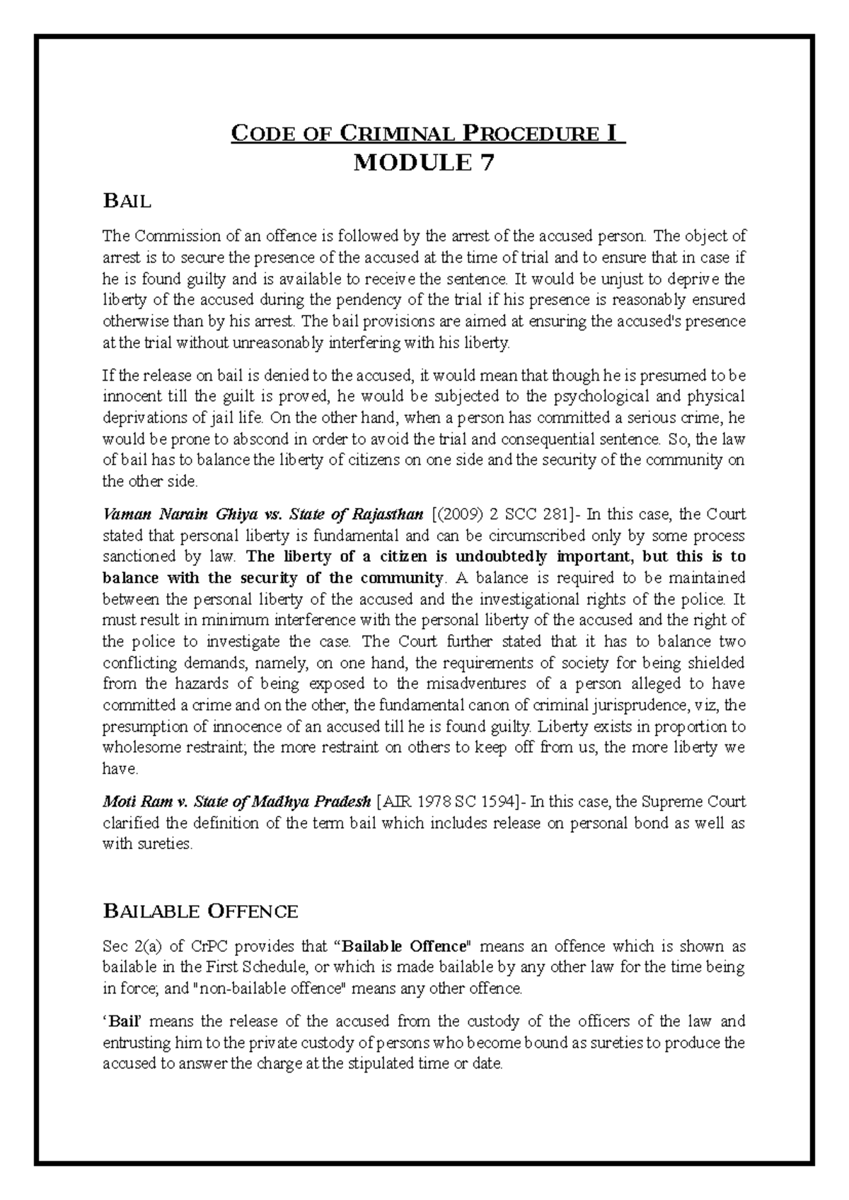 Cr PC- Module 7 - Notes for CrPC - CODE OF CRIMINAL PROCEDURE I MODULE ...