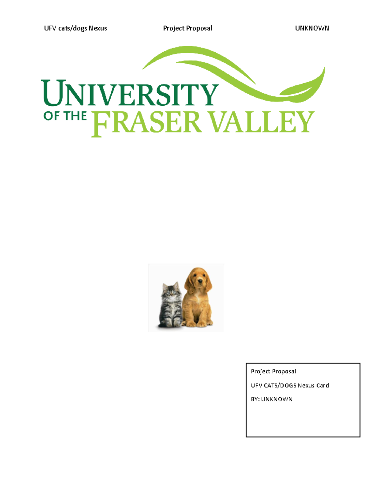 CIS Project 285 - UFV cats/dogs Nexus Project Proposal UNKNOWN Project ...