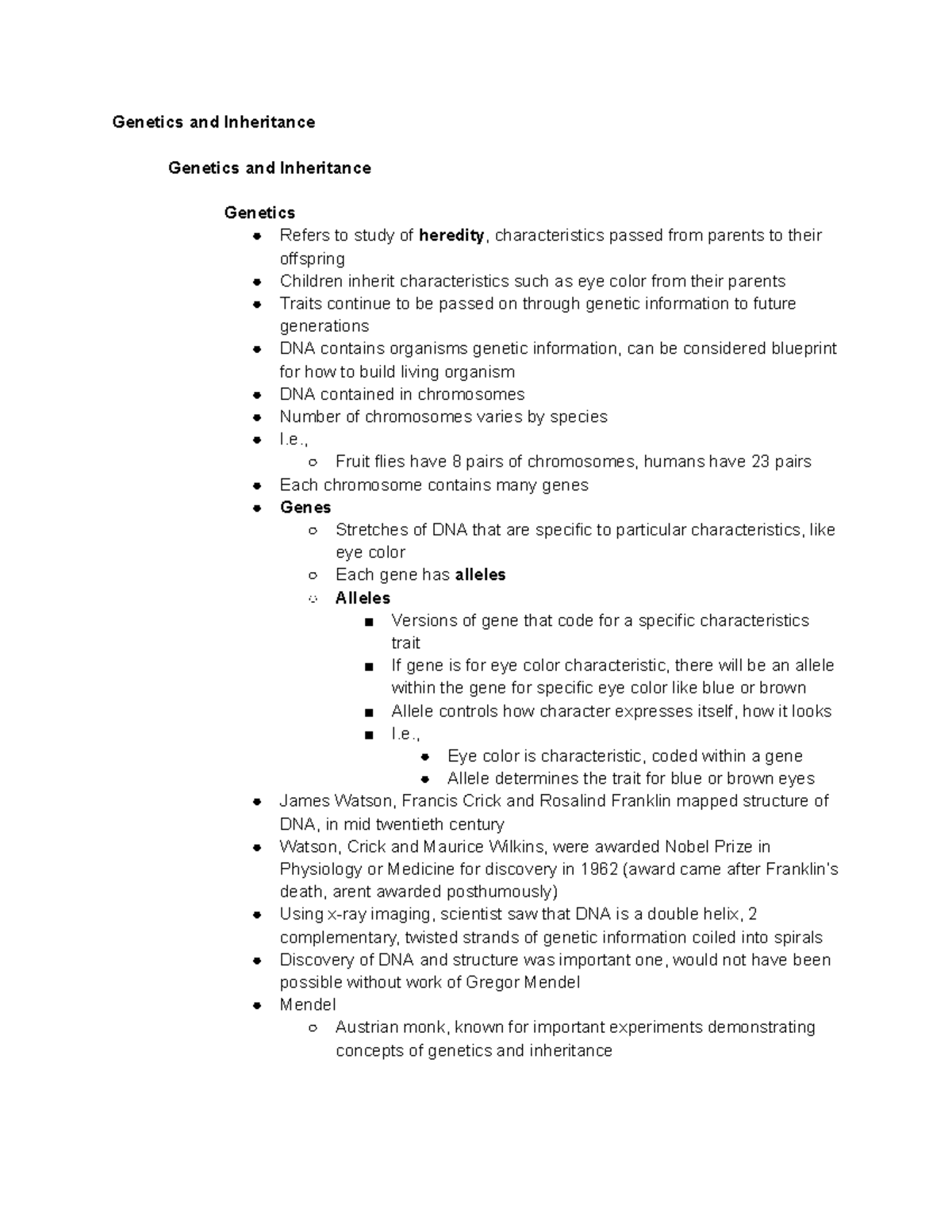 Genetics and Inheritance: Mendel's Experiments and Laws - Studocu