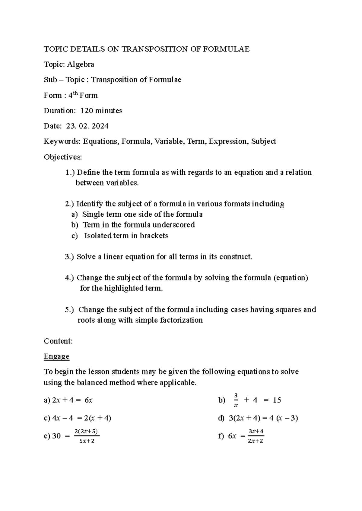 transposition of formulae - TOPIC DETAILS ON TRANSPOSITION OF FORMULAE ...