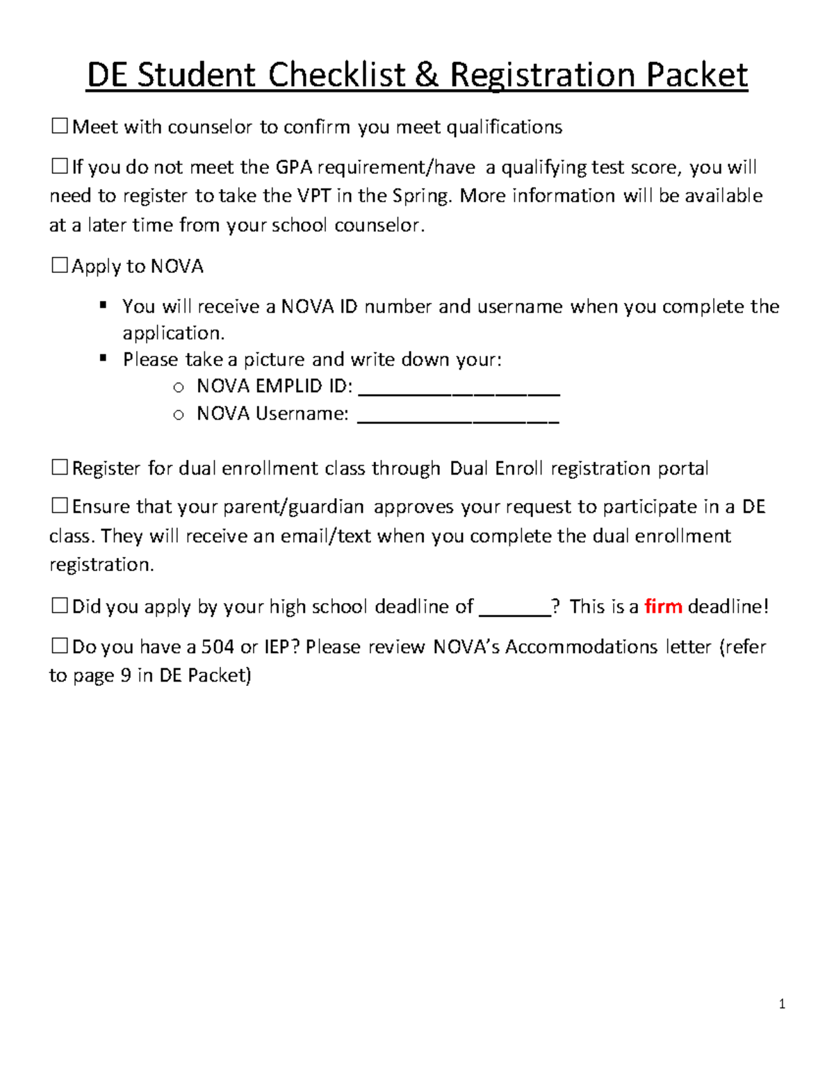 24-25 DE Student Registration Packet LCPS - DE Student Checklist ...