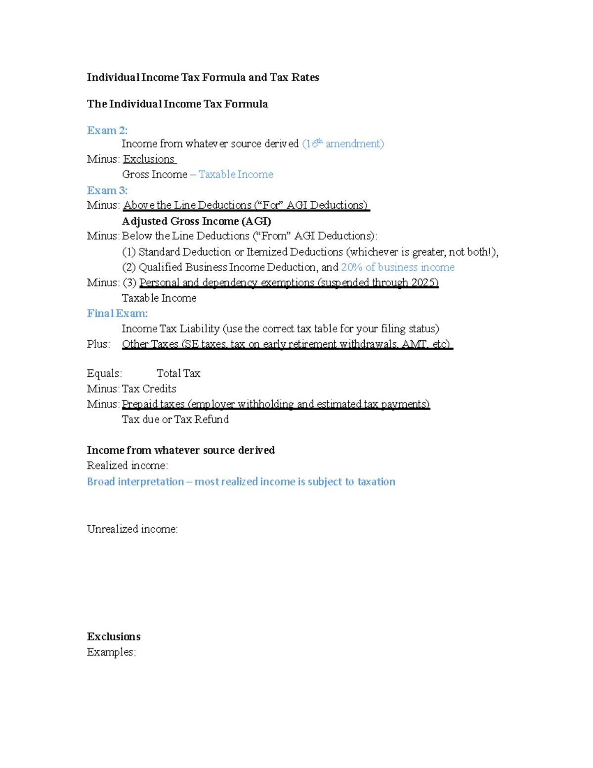 Individual Income Tax Formula and Tax Rates - ACTG 3400 - Individual ...