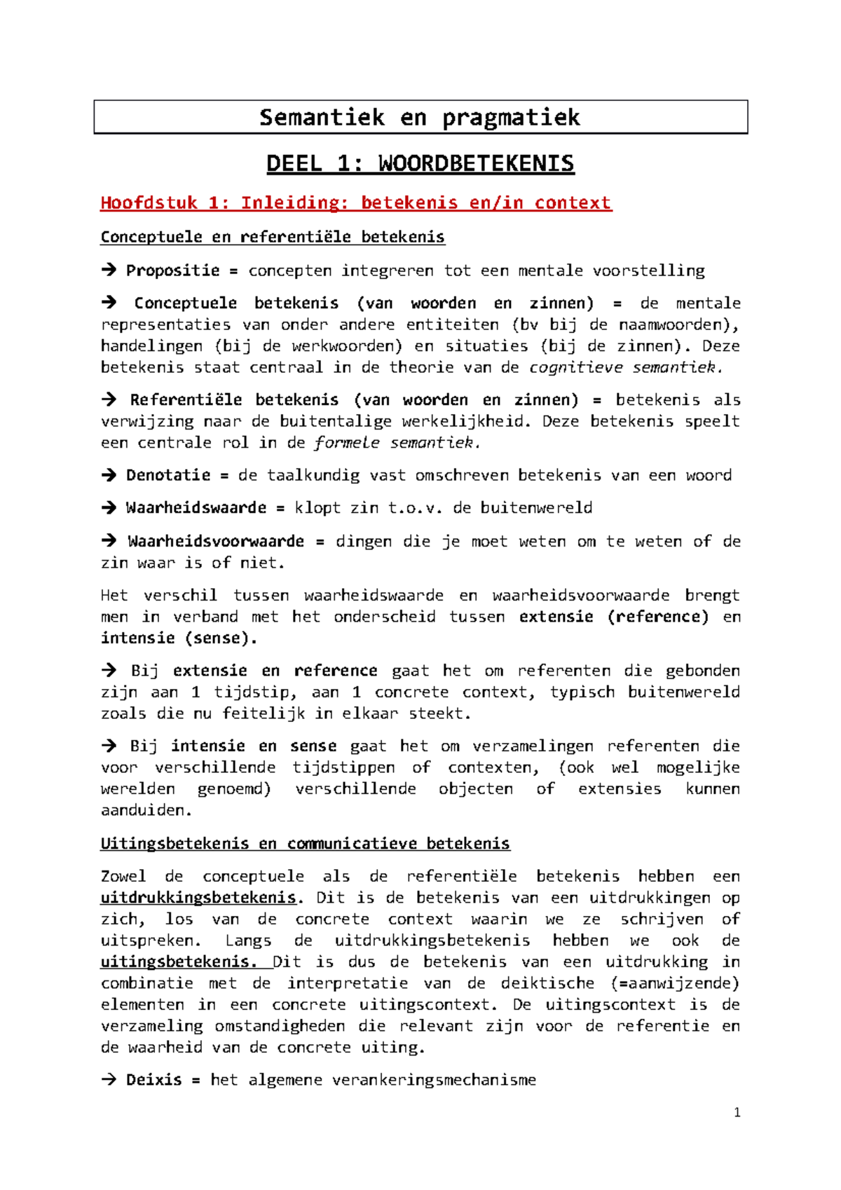 Semantiek en pragmatiek - Deze betekenis staat centraal in de theorie ...