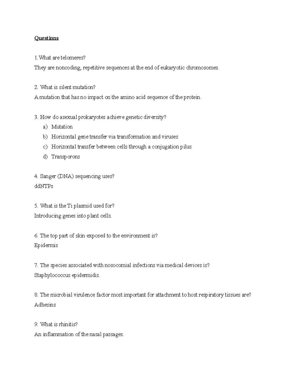 Prep Questions set C - Tutorial QnA - Questions 1 are telomeres? They ...