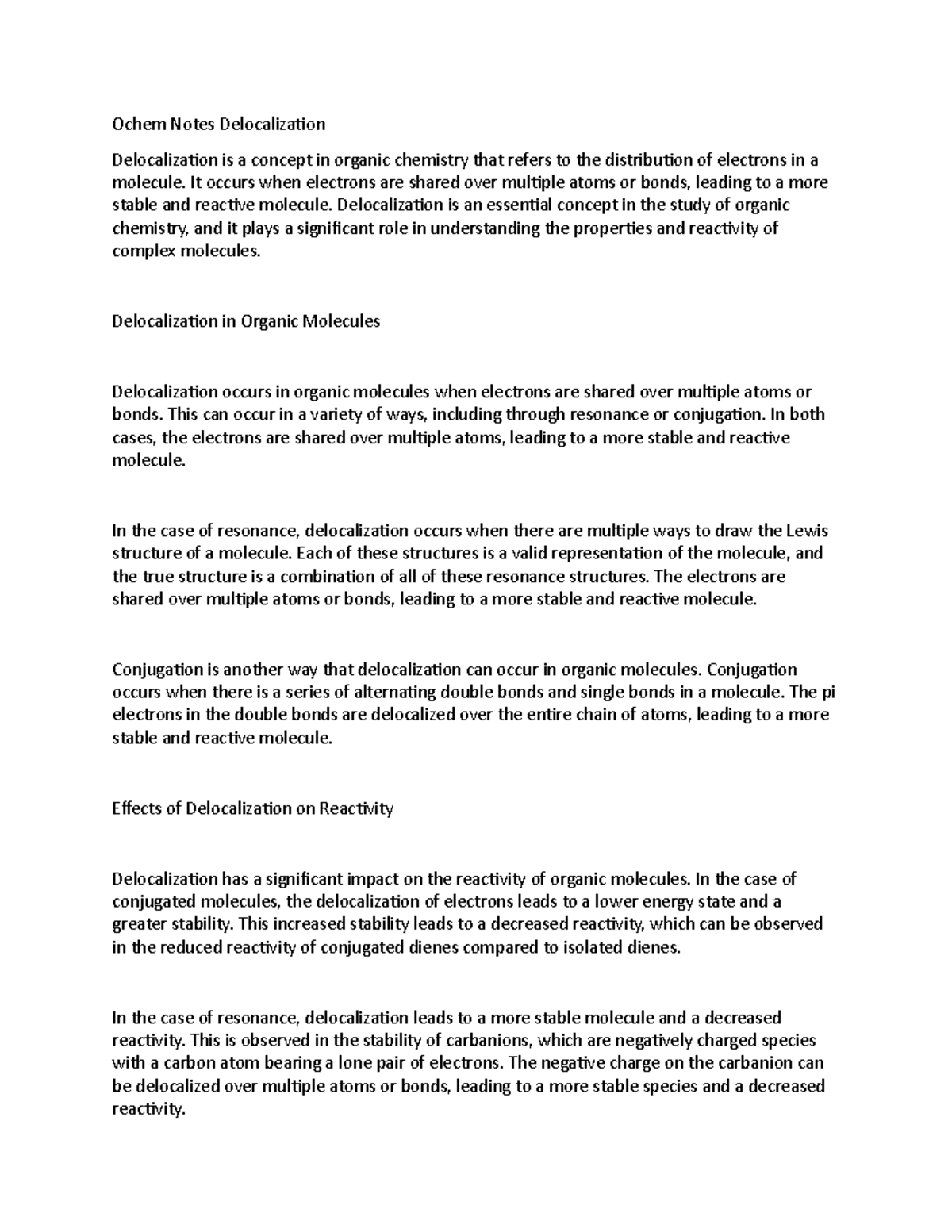 Ochem Notes Delocalization - Ochem Notes Delocalization Delocalization ...