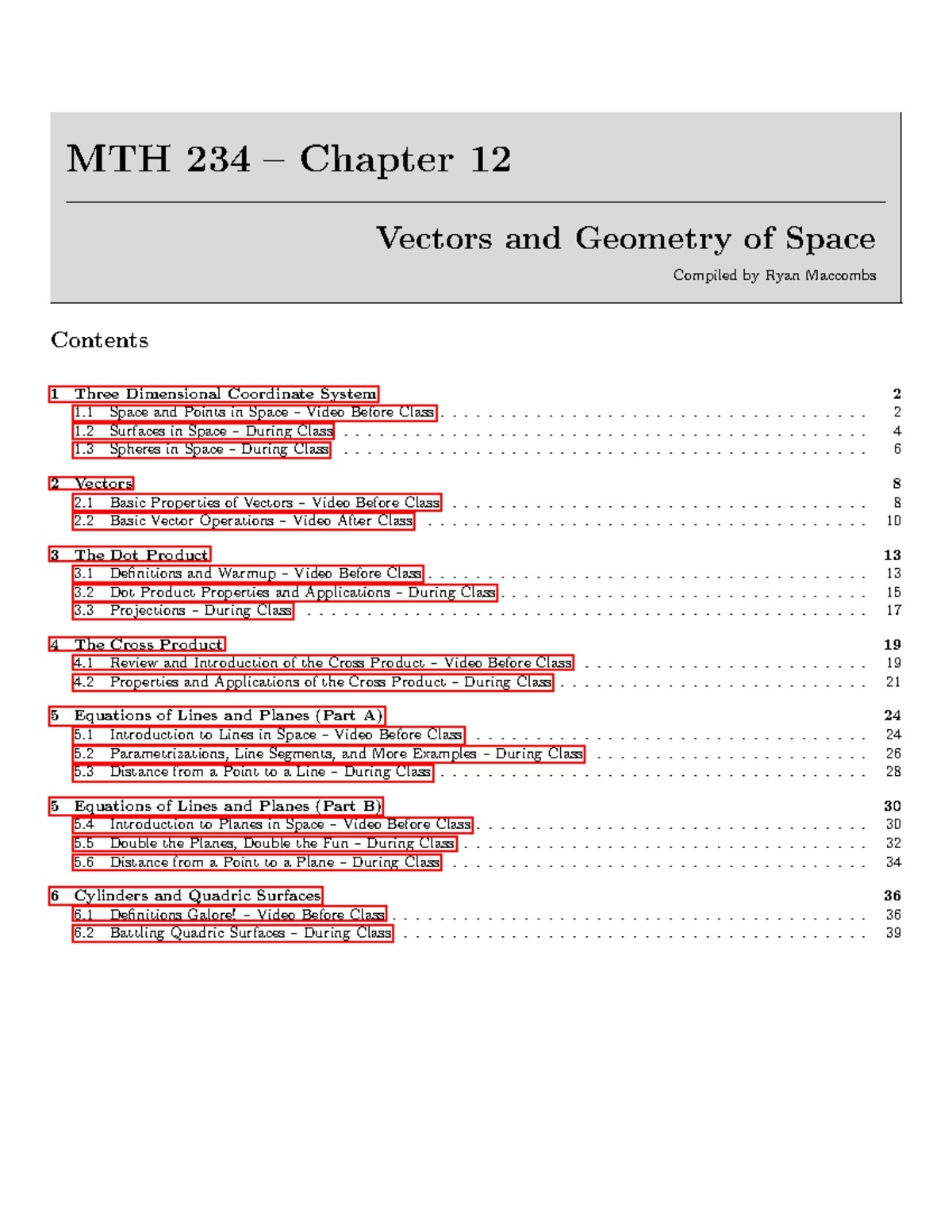 Calculus 3 Notes - Professor Ryan Maccombs - Vectors and Geometry of ...