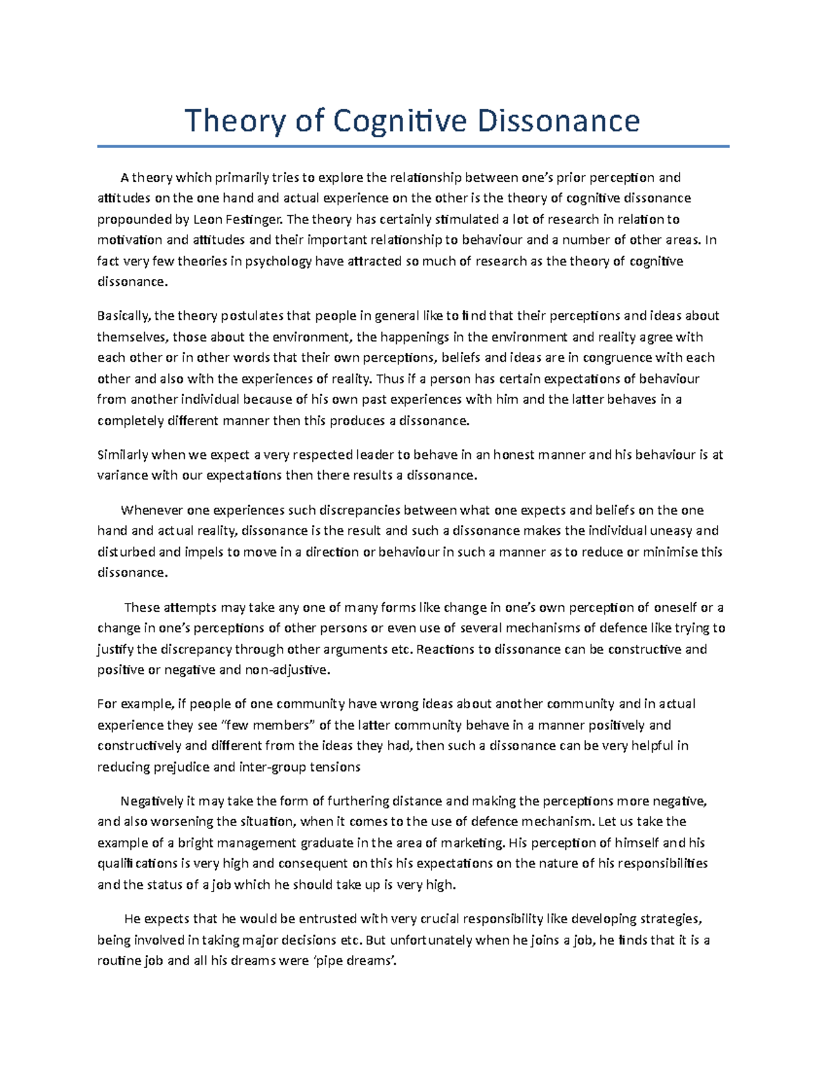 Theory of Cognitive Dissonance - The theory has certainly stimulated a ...