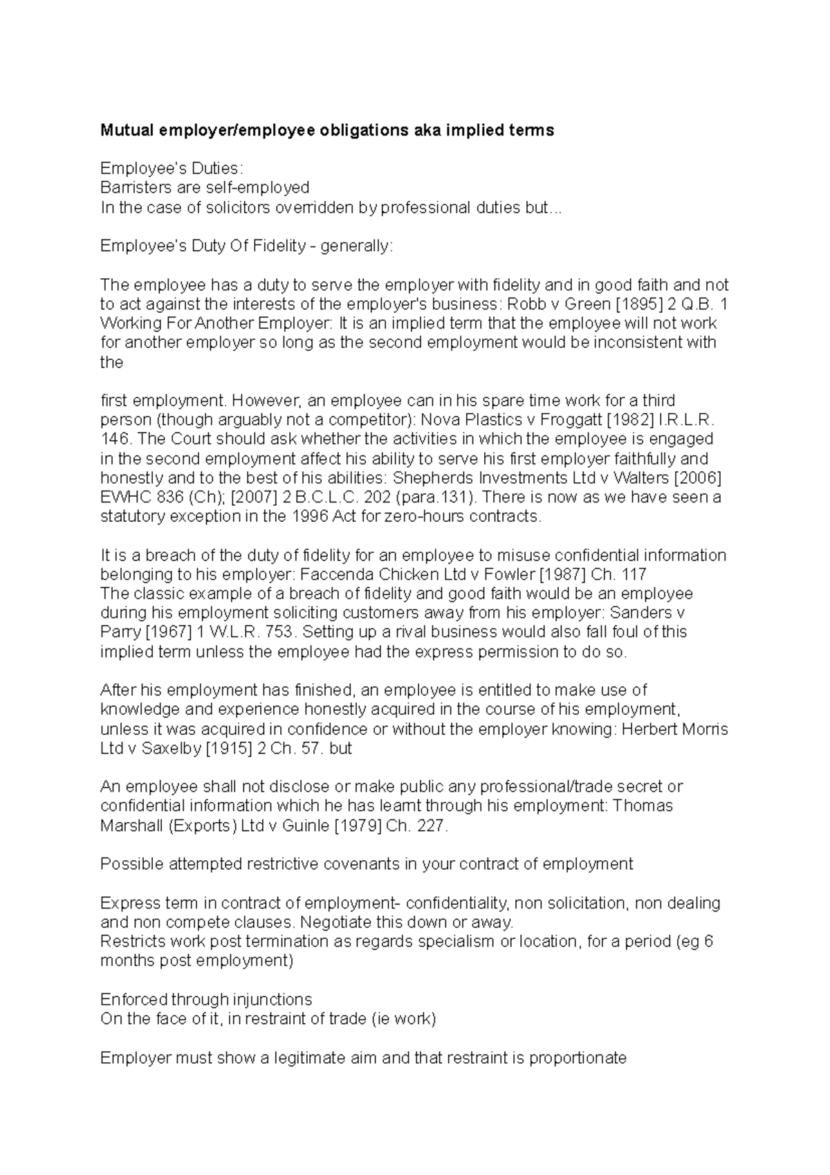 Mutual employer:employee obligations aka implied terms - Mutual ...