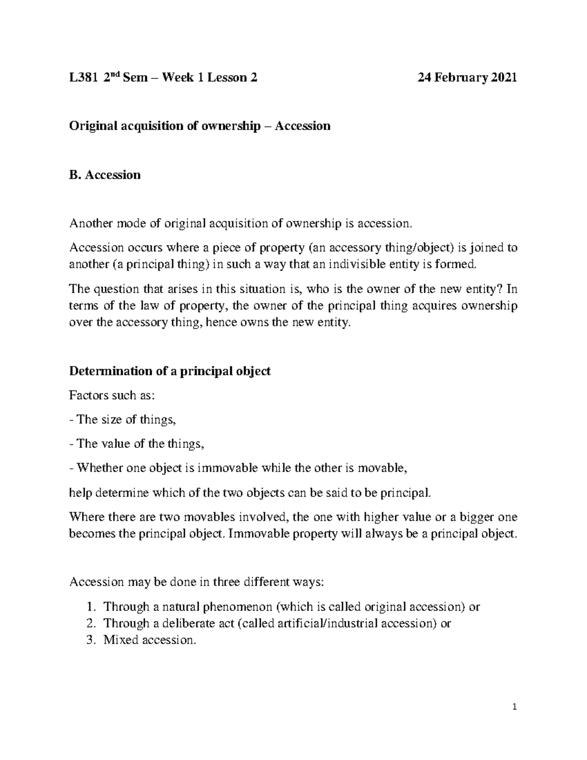 Lesson 2 Accession - L381 2 nd Sem – Week 1 Lesson 2 24 February 2021 ...