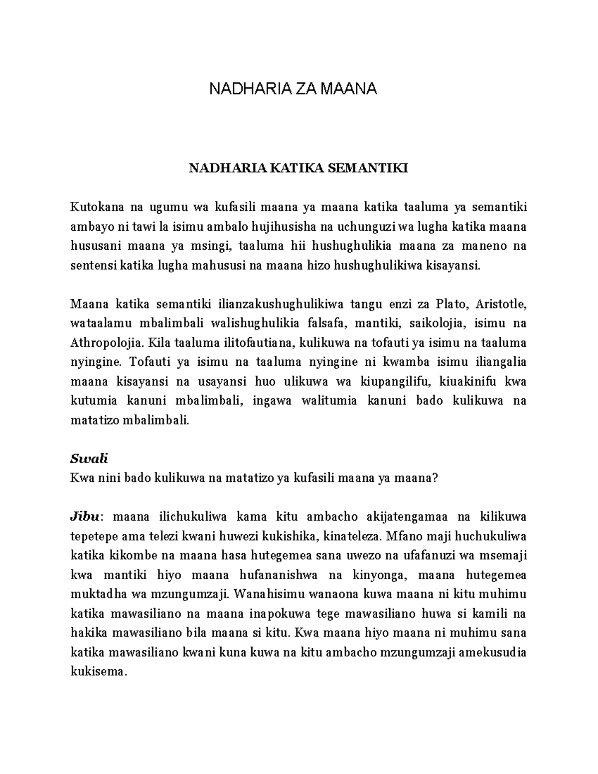 Nadharia ZA Maana Nadharia Katika Semant - NADHARIA ZA MAANA NADHARIA ...