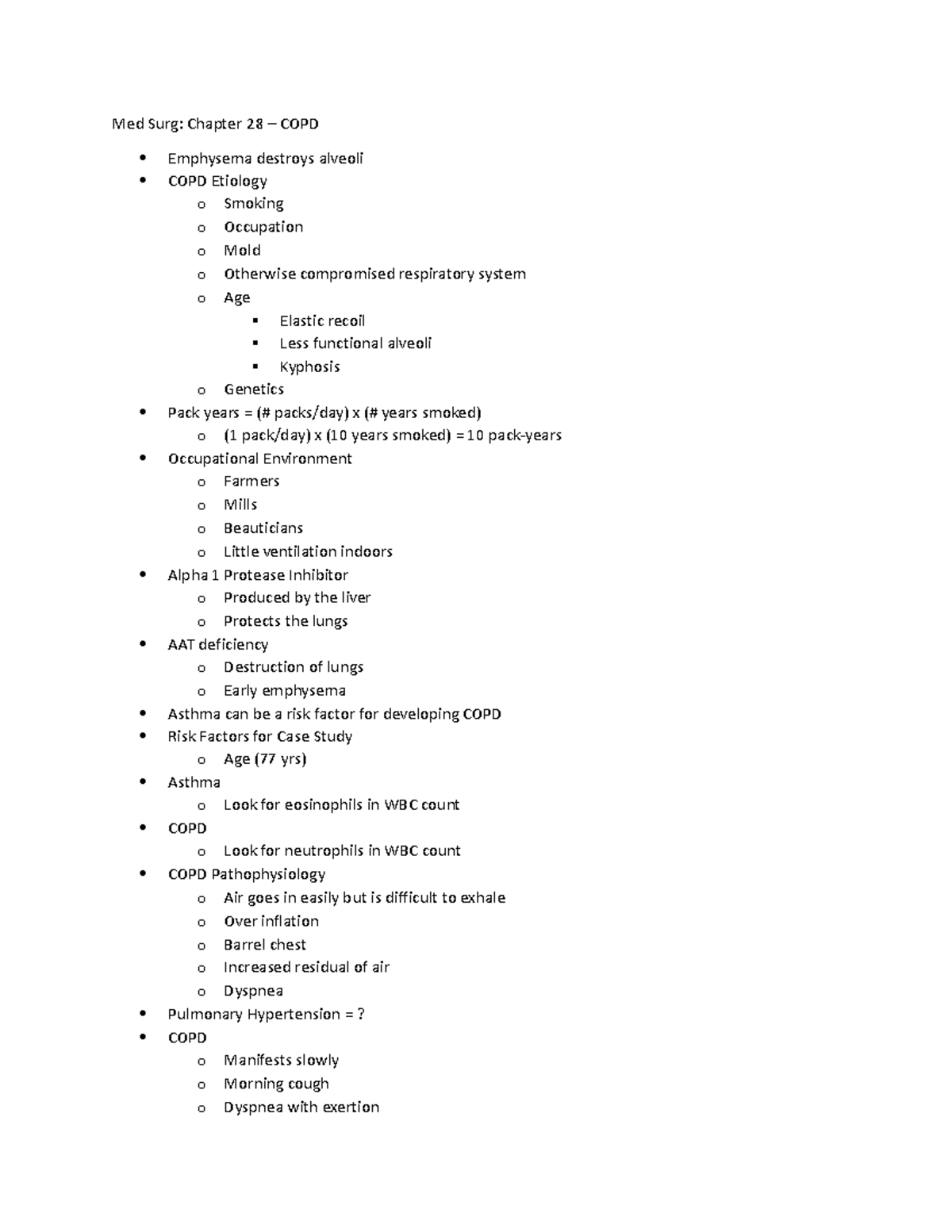 Chapter 28 - COPD - Notes - Med Surg: Chapter 28 – COPD Emphysema ...