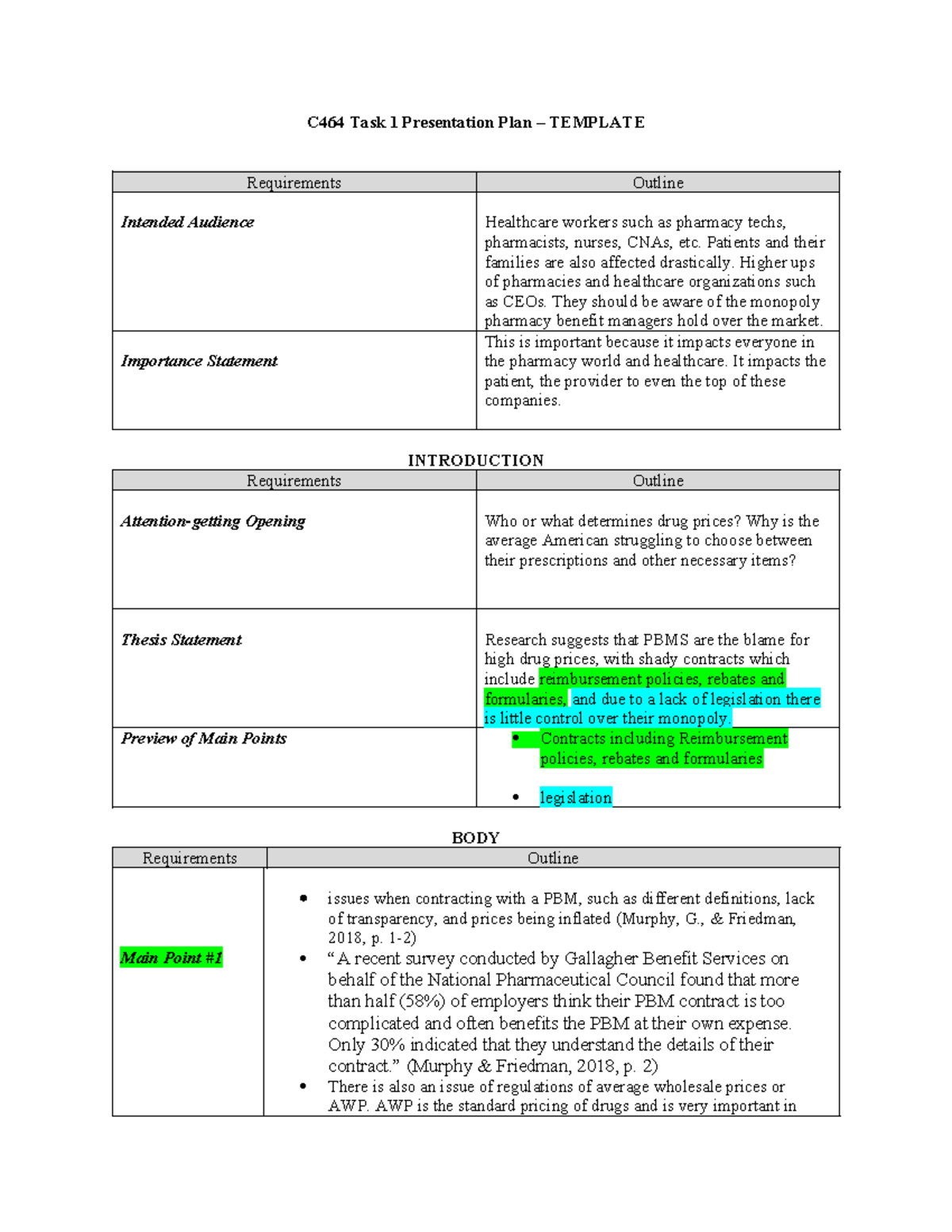 Presentation Plan Template passed - C464 Task 1 Presentation Plan – TEMPLATE Requirements ...