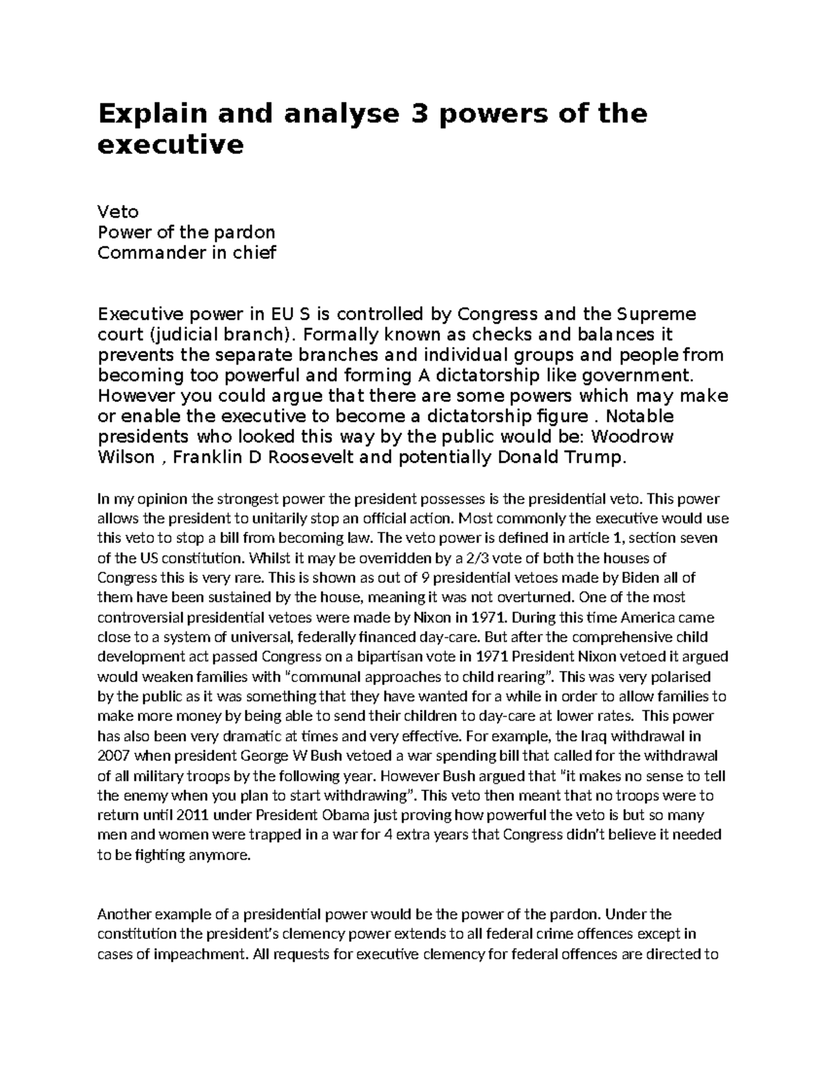 Explain and analyse 3 powers of the executive - Explain and analyse 3 ...