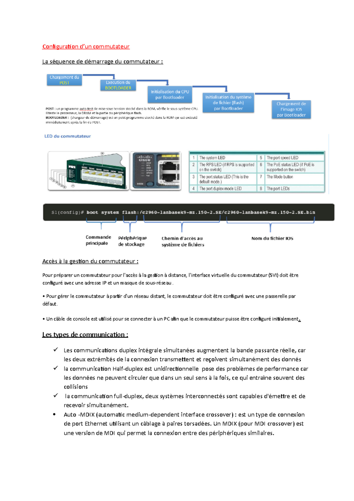 Résumé talbii - Configuration d’un commutateur La séquence de démarrage ...