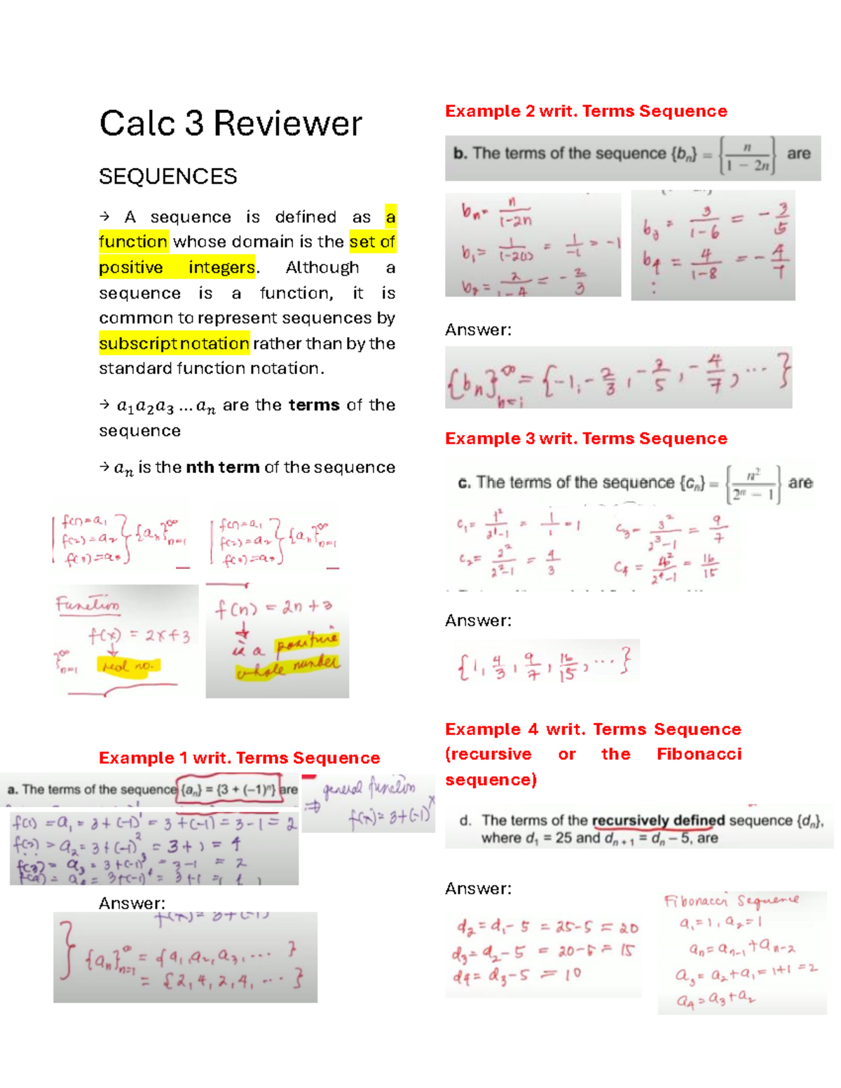 Calc 3 Reviewer - >>>> - Calc 3 Reviewer SEQUENCES → A sequence is ...