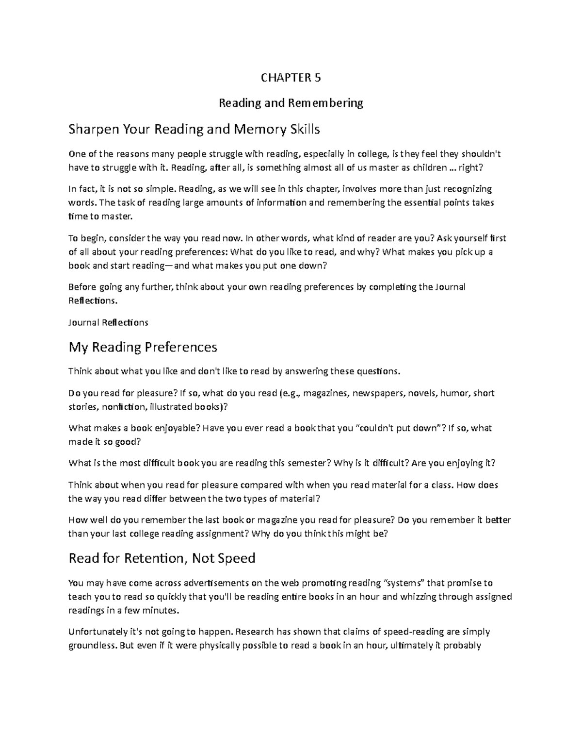 Chapter 5 Reading AND Remembering - CHAPTER 5 Reading and Remembering ...