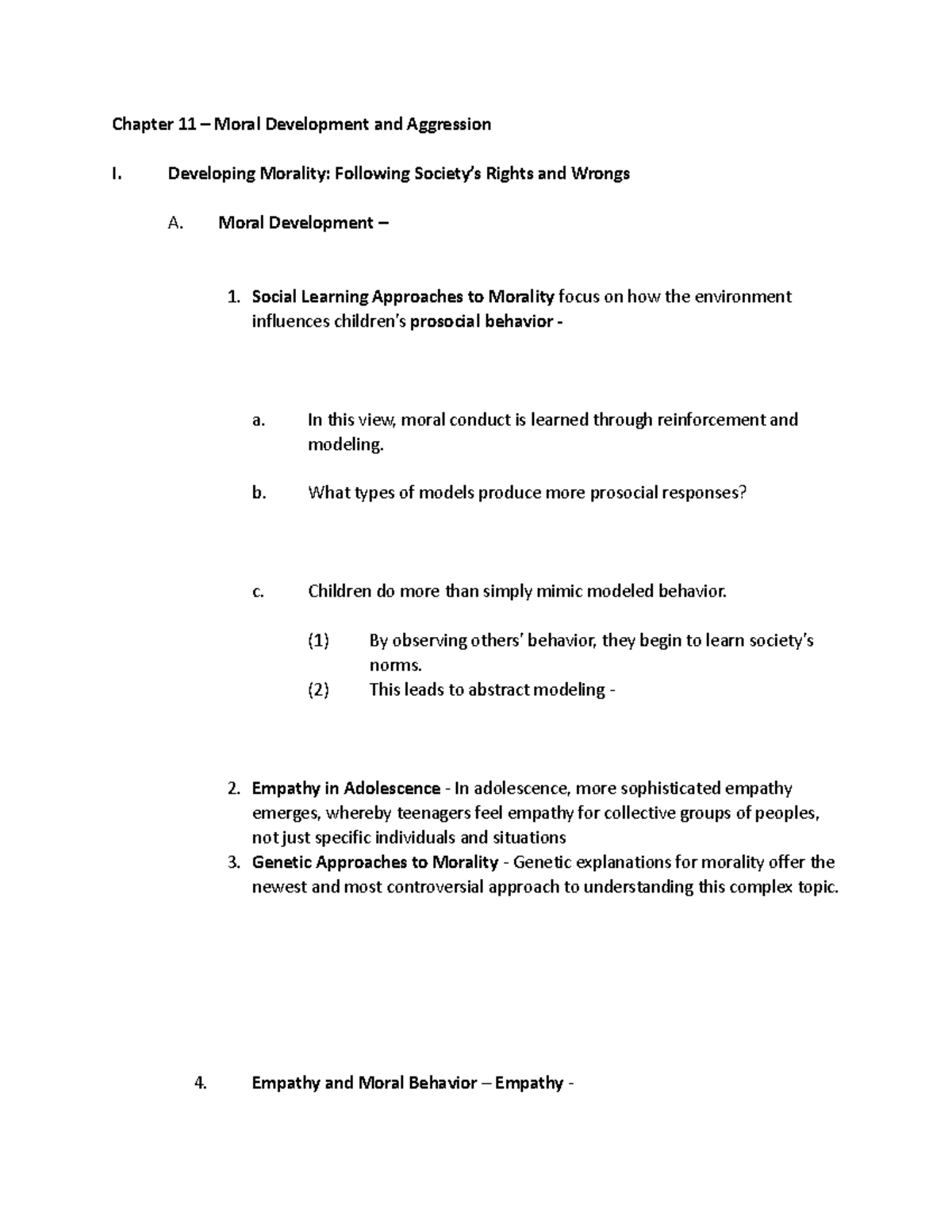 2070.1.Ch.11.Moral Dev and Aggression.outline docx - Chapter 11 – Moral ...