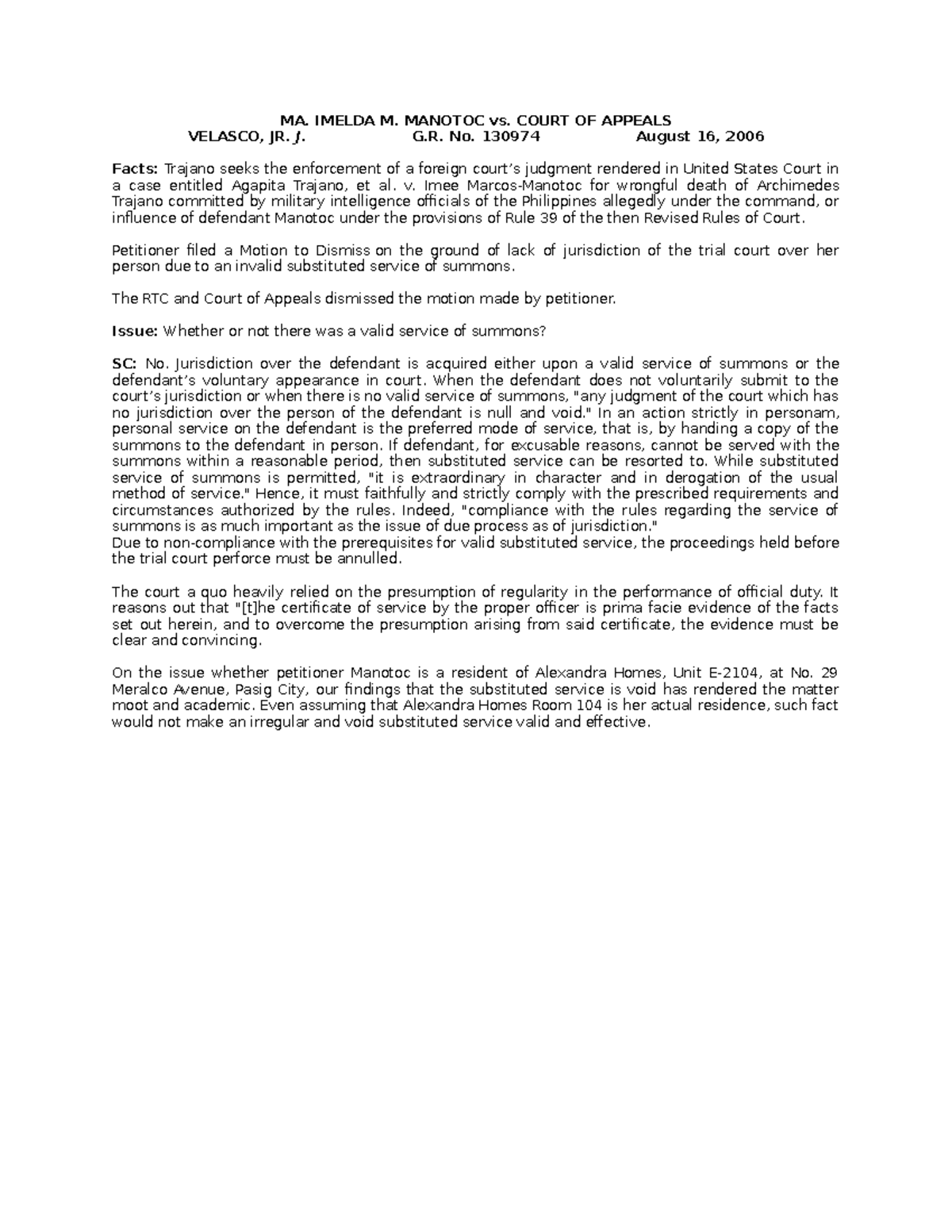 MA. Imelda M. Manotoc vs. Court OF Appeals 2006 - MA. IMELDA M. MANOTOC ...