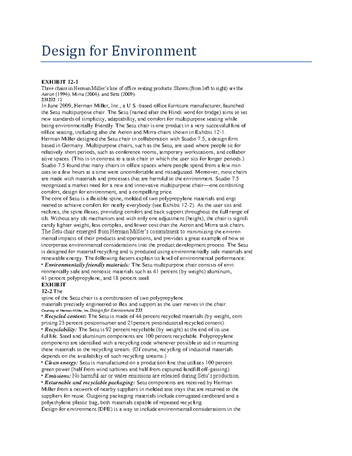 Design for Environment - Design for Environment EXHIBIT 12- Three ...
